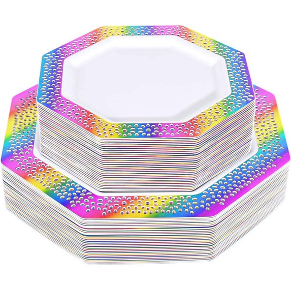 120pcs Rainbow Plastic Plates, White Disposable Plates with Rainbow ...