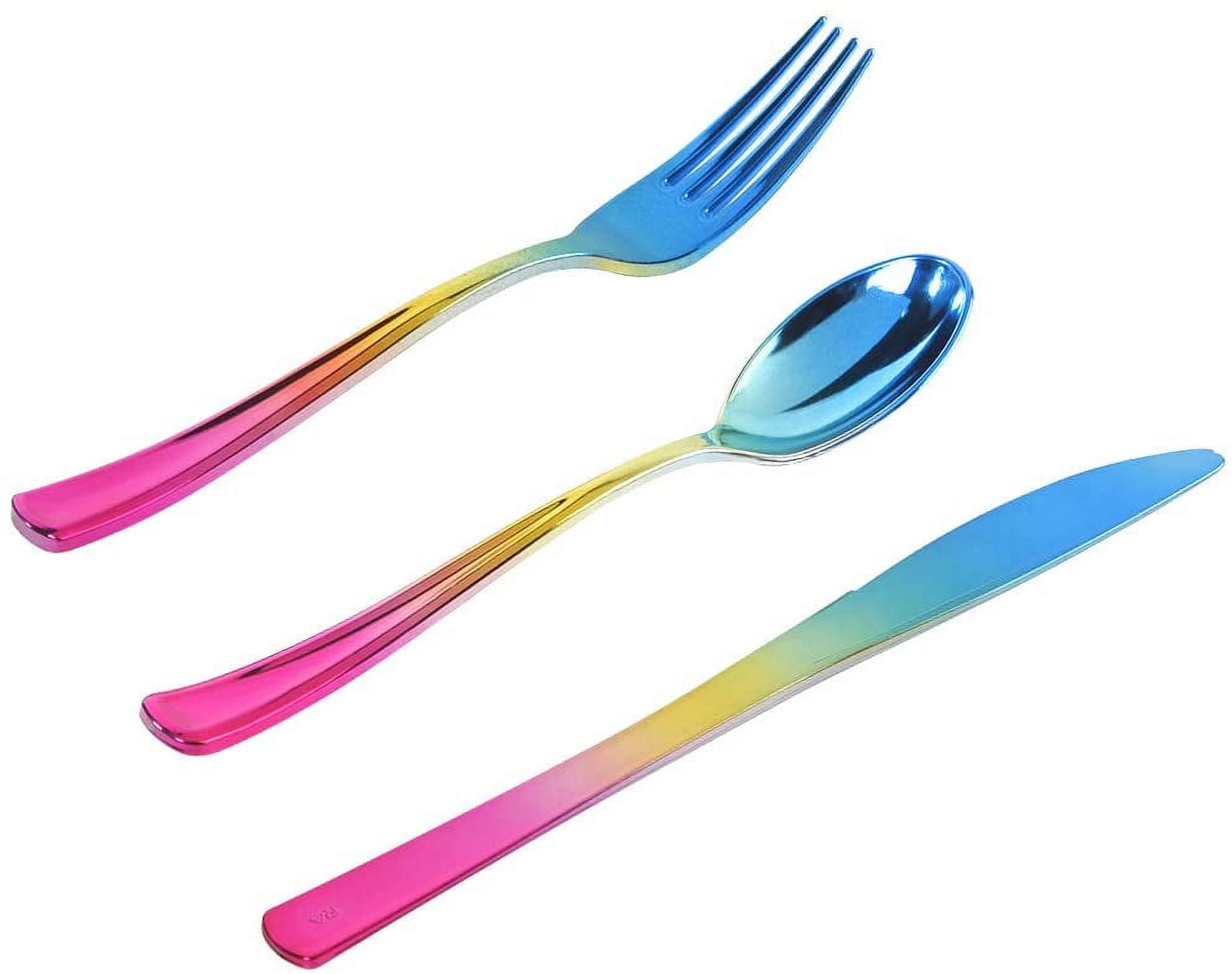 120pcs Rainbow Plastic Silverware, Rainbow Plastic Utensils, Colorful ...