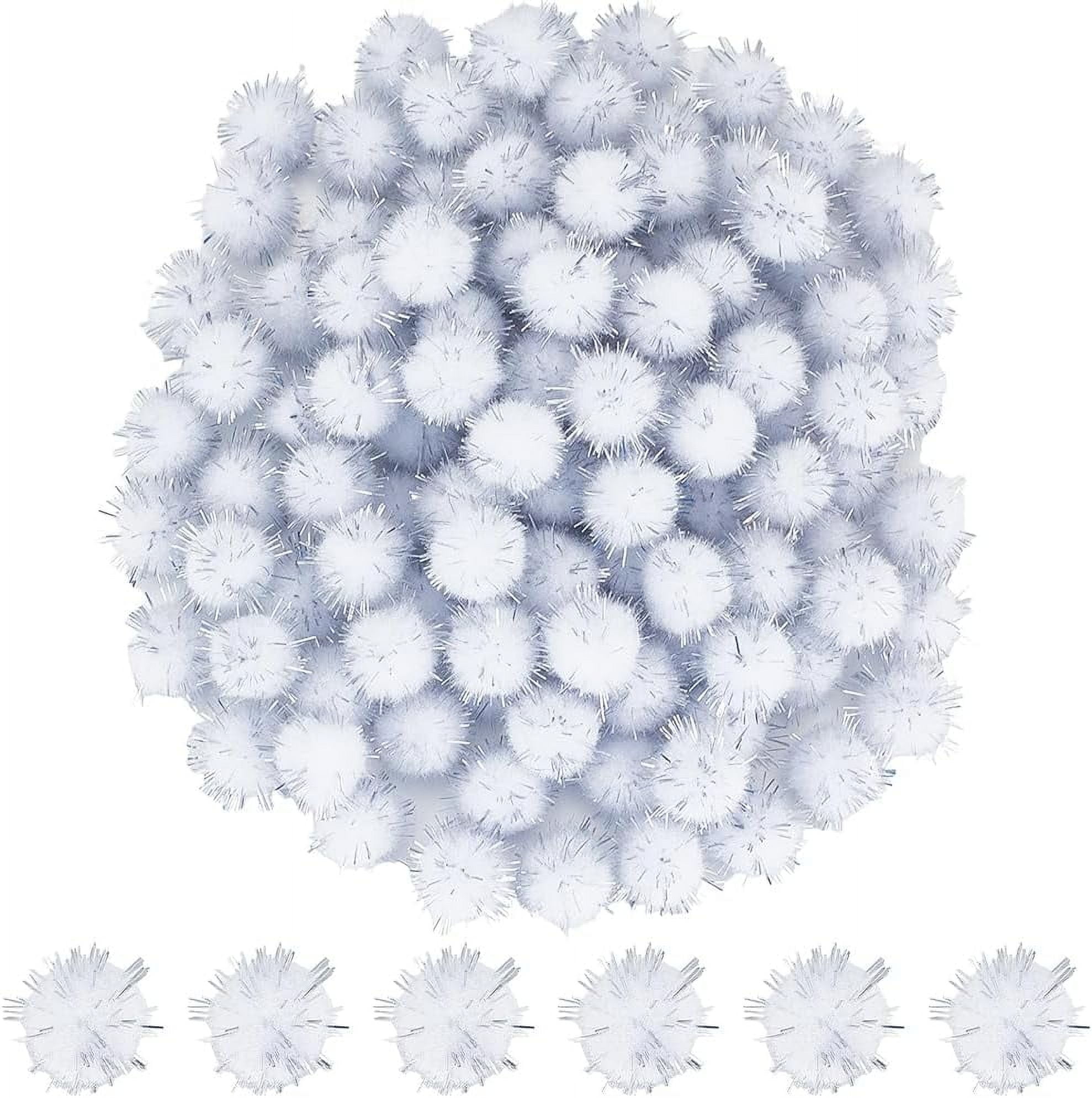 120pcs Sparkle Pom Pom Glitter Ball Bulk 15mm White Fibre Soft Fluffy ...