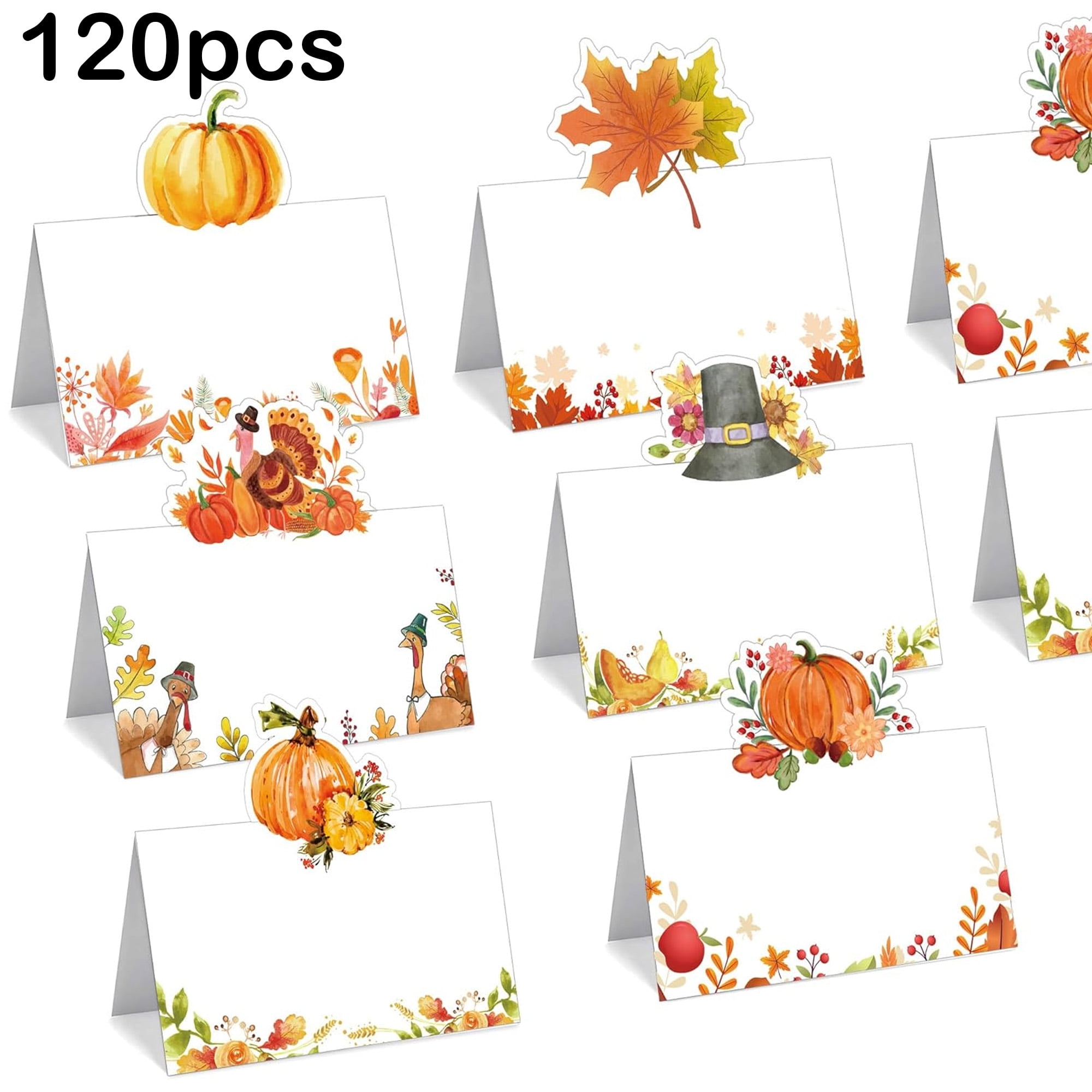 120pcs Thanksgiving Fall Pumpkin Place Cards Harvest Name Folded Name ...
