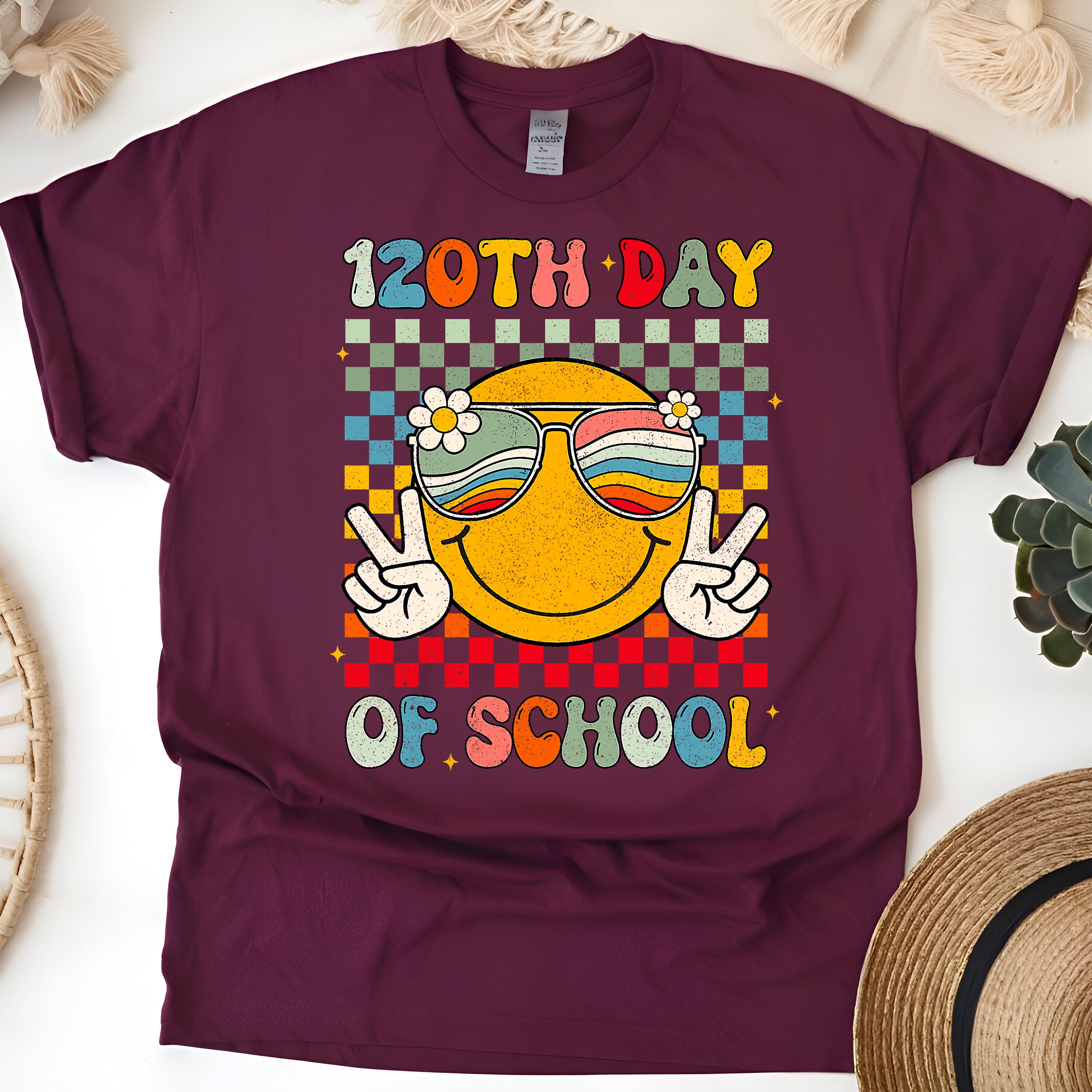 120th Day of School Shirt – Retro Smiley Face Peace Sign T-Shirt ...