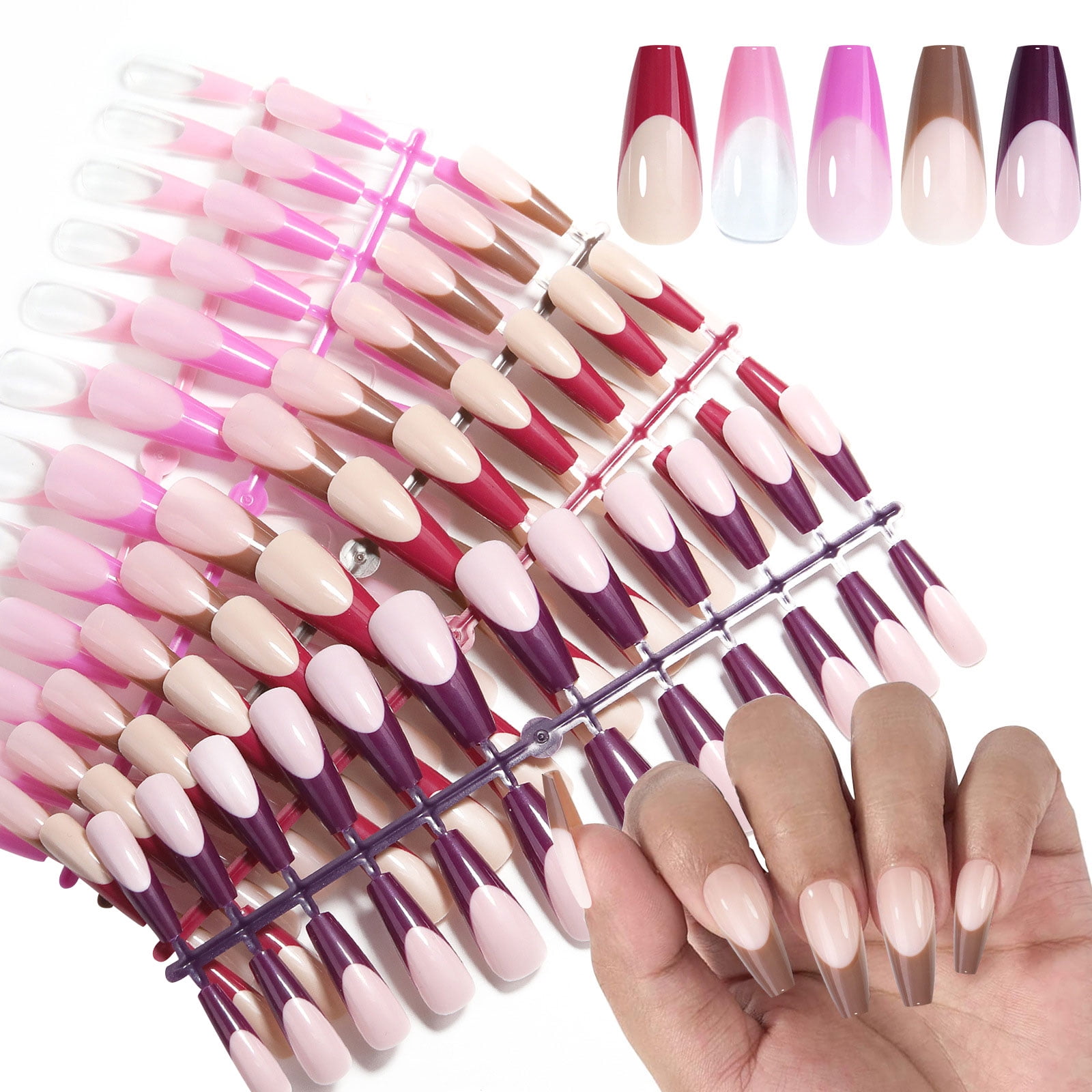 120x/Box Almond Shape False Nails Wearable Full Covers on Nails French ...