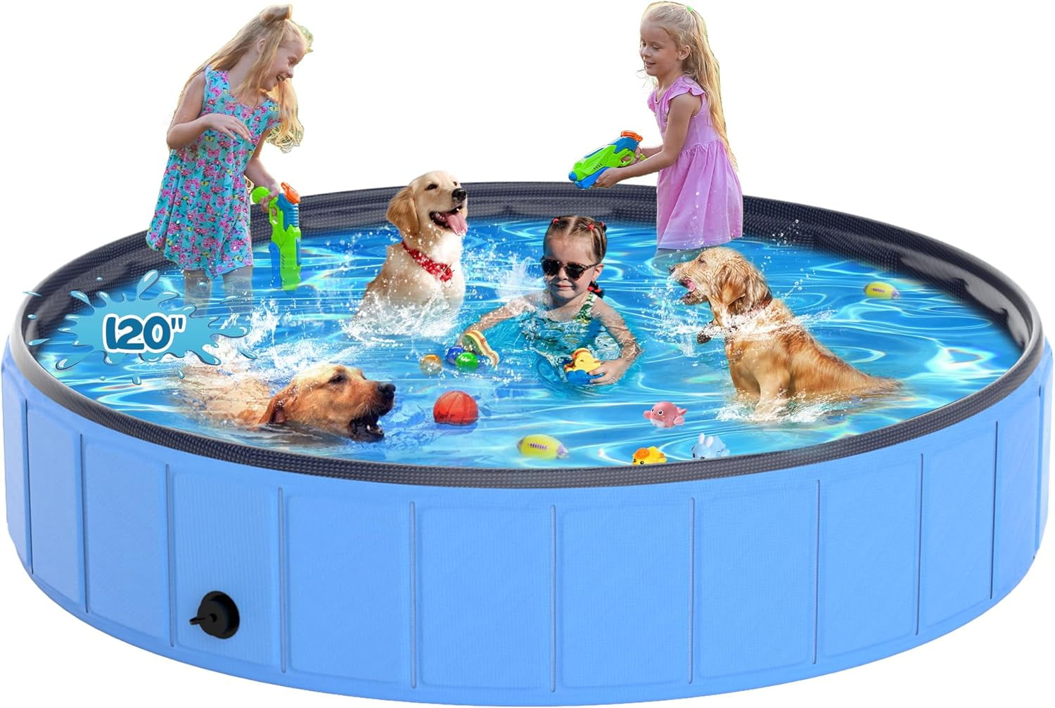 120x20'' Extra Large Dog Pool Foldable Plastic Bathtub for Large Dogs ...