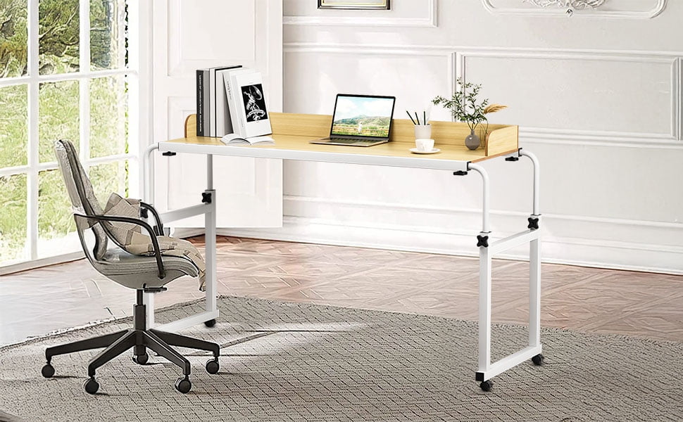 120x40CM Height Adjustable Overbed Table with Wheels, Rolling Over-the ...