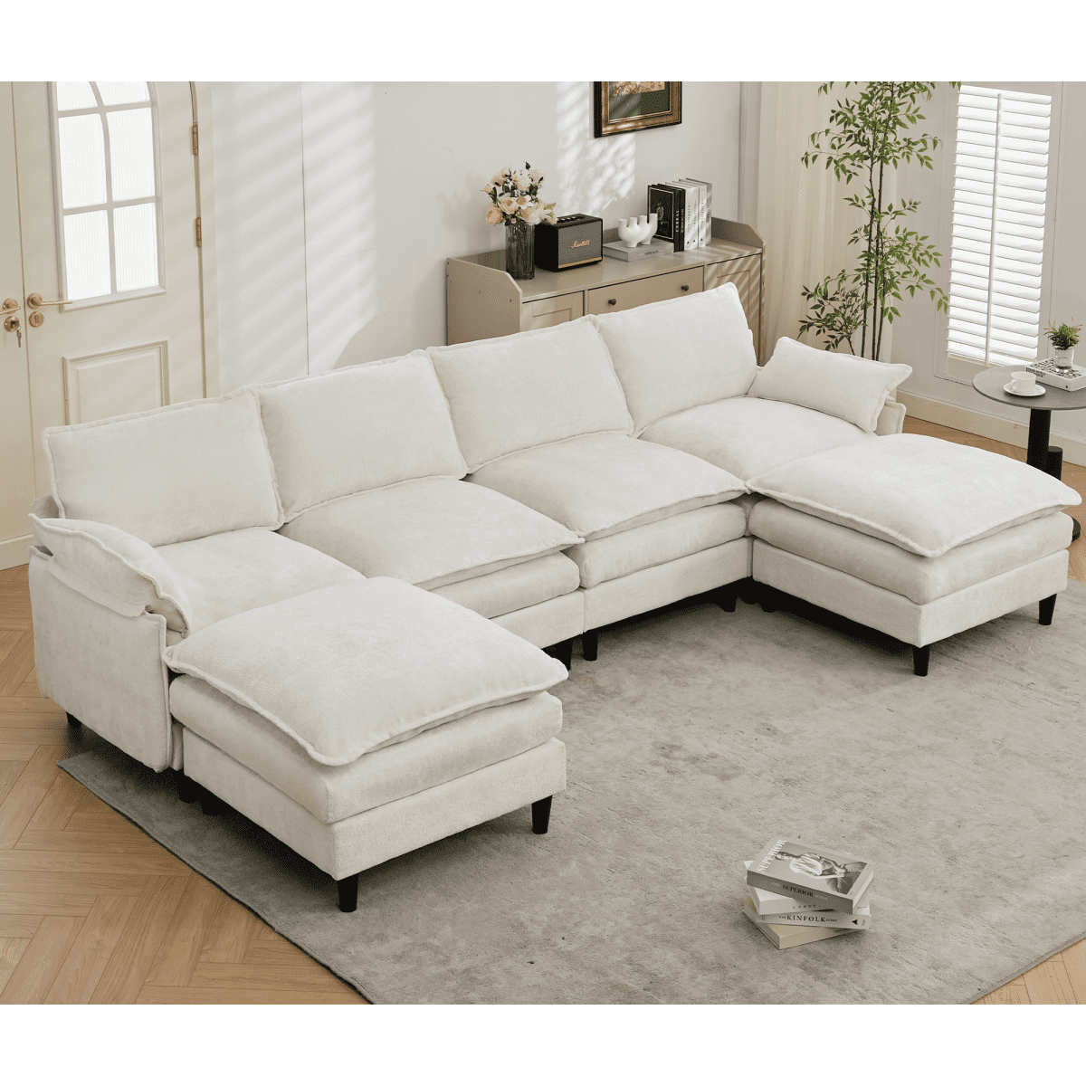 121'' Modular Sectional Sofa with Double Layer Cushion, 6-Seater Comfy ...