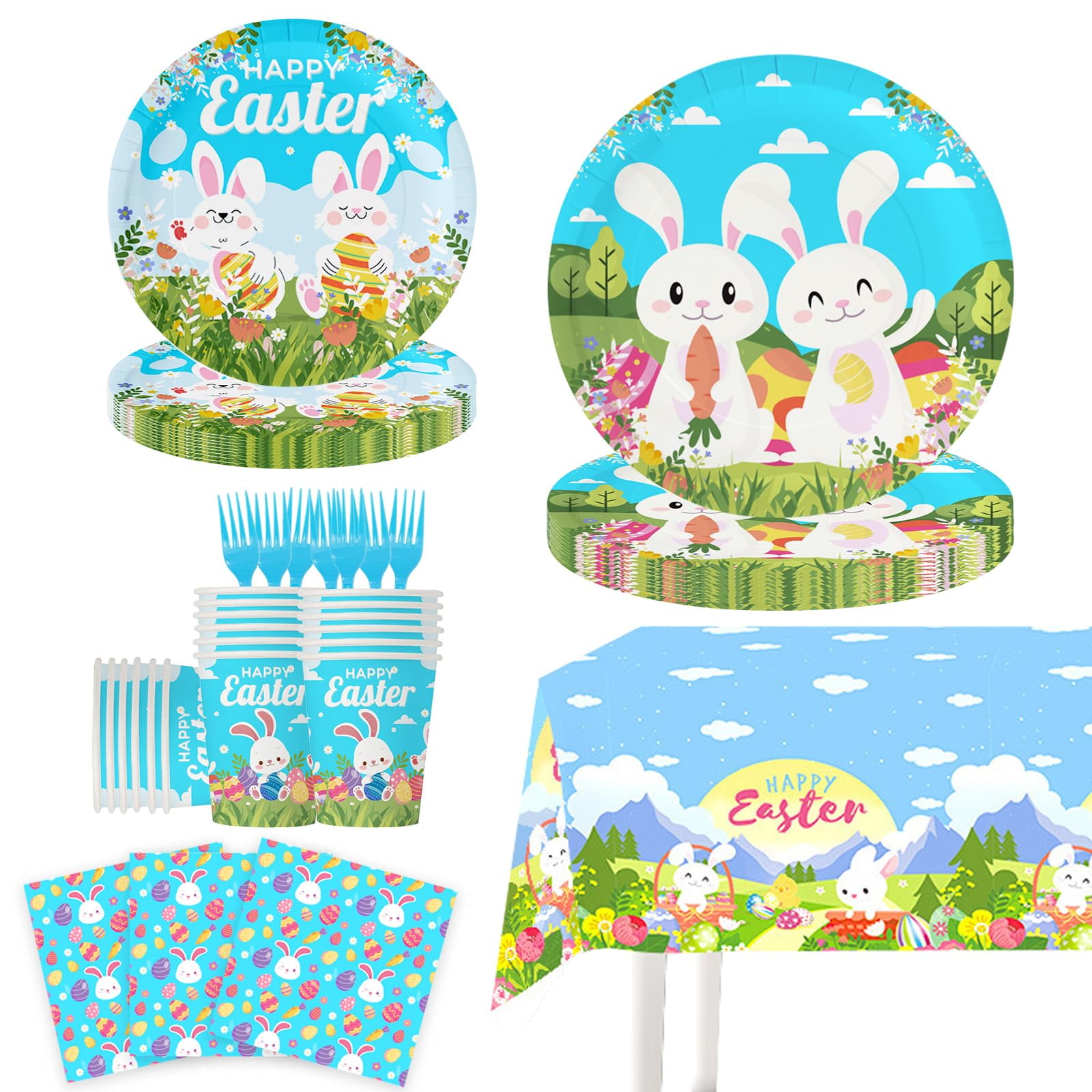 121 PCS Easter Party Supplies Disposable Easter Paper Plates Napkins ...