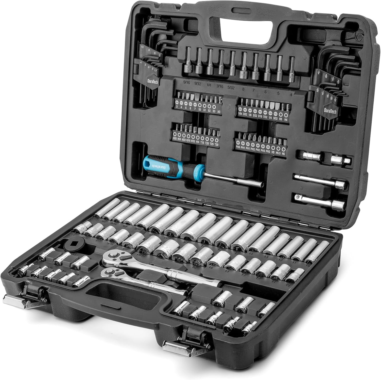 121-Piece Mechanics Tool Kits, Include SAE/Metric Sockets Set, 72-Tooth ...