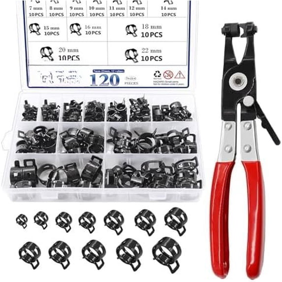 121 count 7-22mm Spring Hose Clamp Assortment kits with Swivel Flat ...