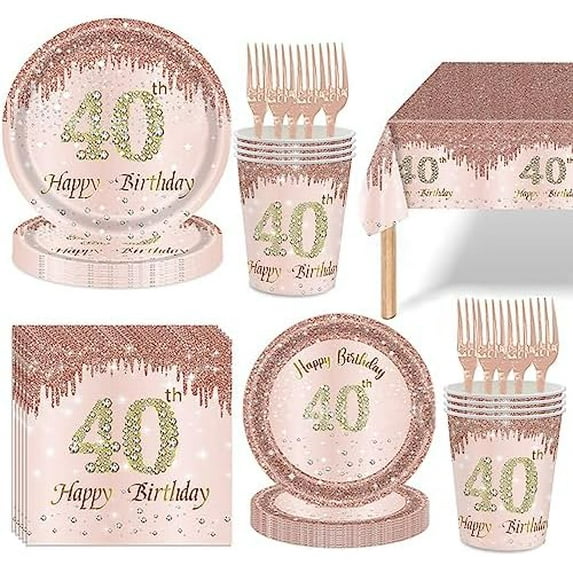 121Pcs 40th Birthday Party Supplies Plates Napkins Cups Forks ...