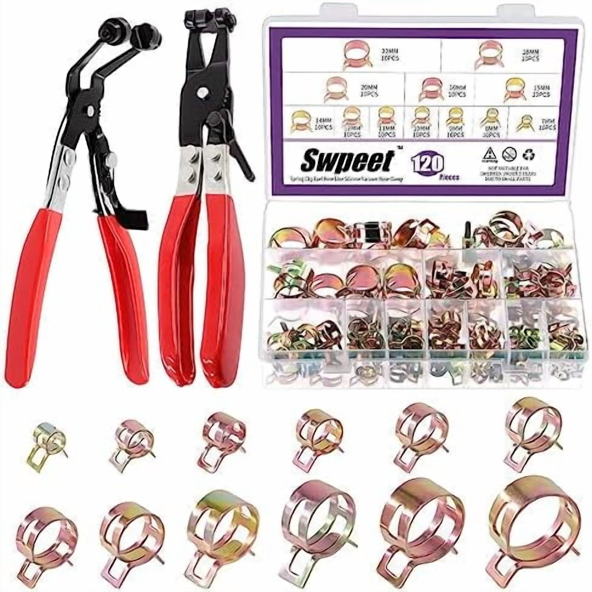 121Pcs 7-22mm Spring Band Hose Clamps with Swivel Flat Band Fuel Hose ...