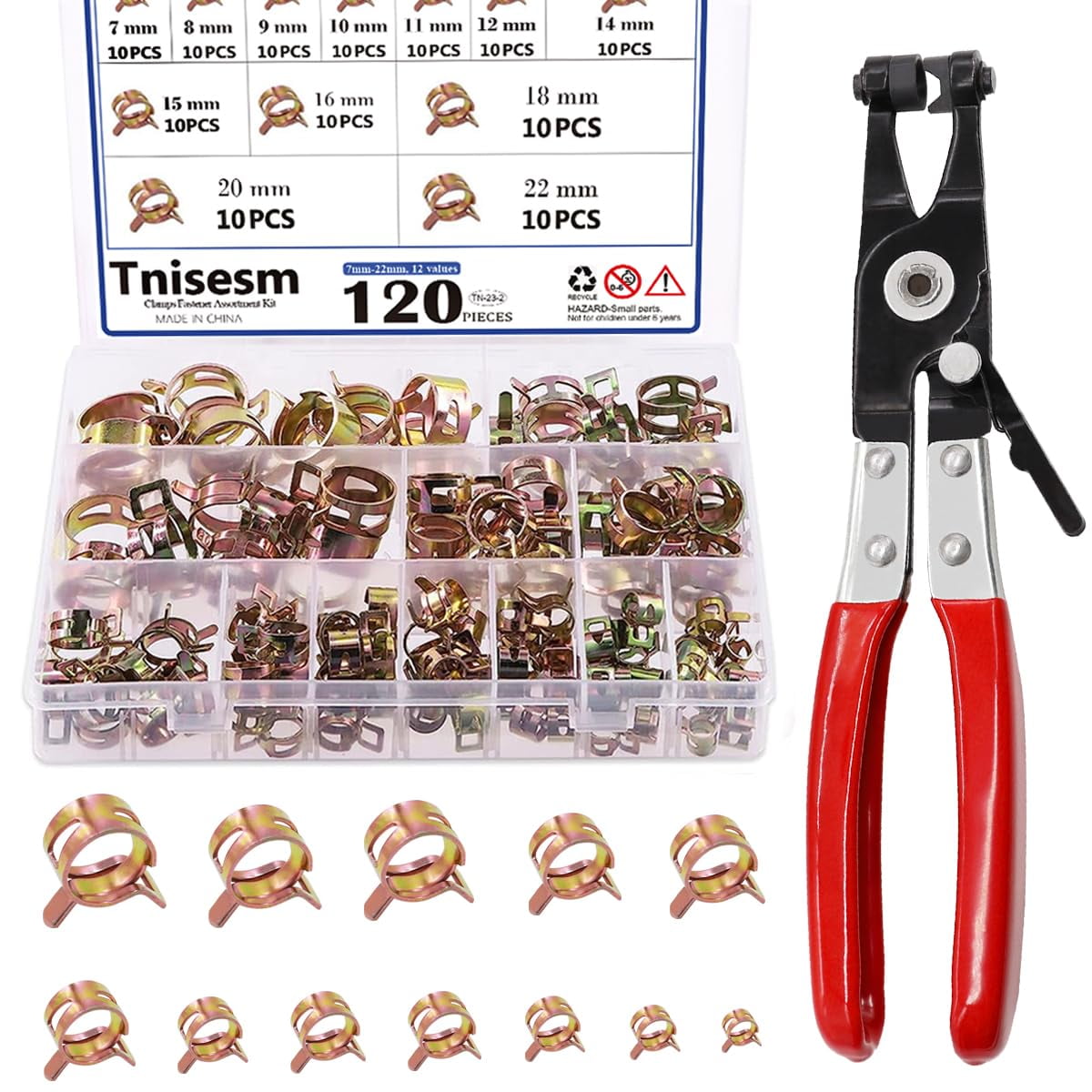 121Pcs 7-22mm Spring Hose Clamp Assortment kits with Swivel Flat Band ...