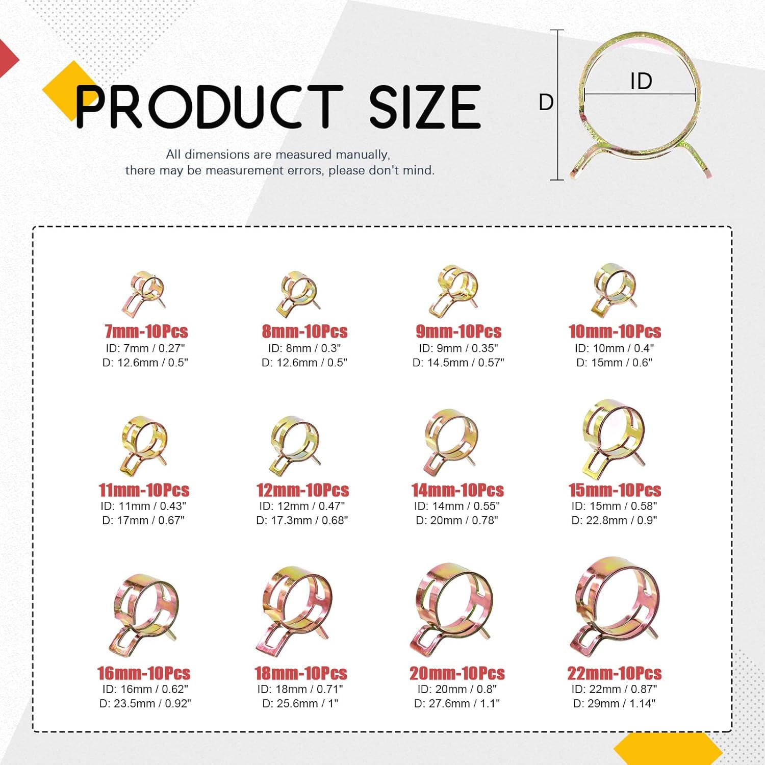 121Pcs Spring Band Type Clips Assortment Kit with 7-22mm 12 Sizes ...