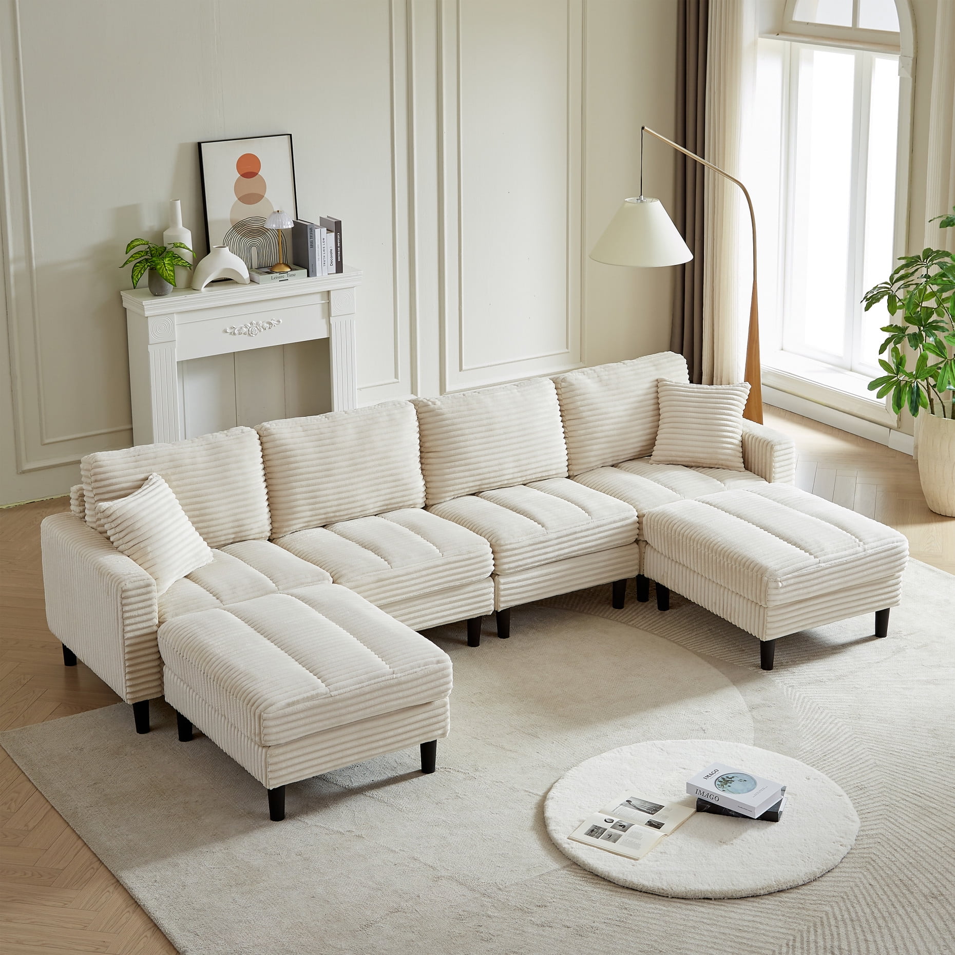 122.5-Inch Oversized U-Shaped Modular Sofa, Corduroy Fabric Sofa with ...