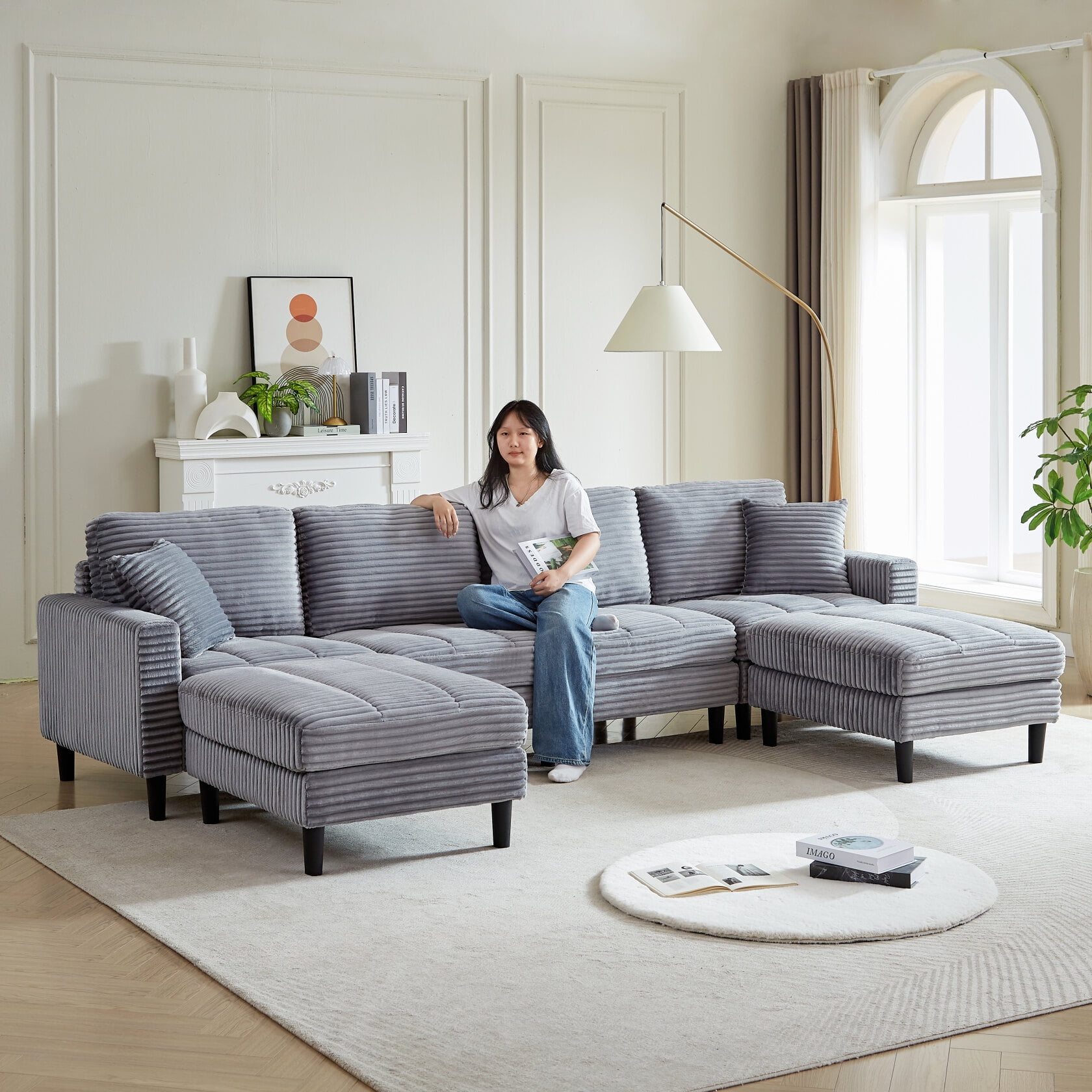 122.5" Oversized Modular Sectional Sofa, U-Shaped 4-Seat Couch with Ottomans and 4 Pillows, Deep ...