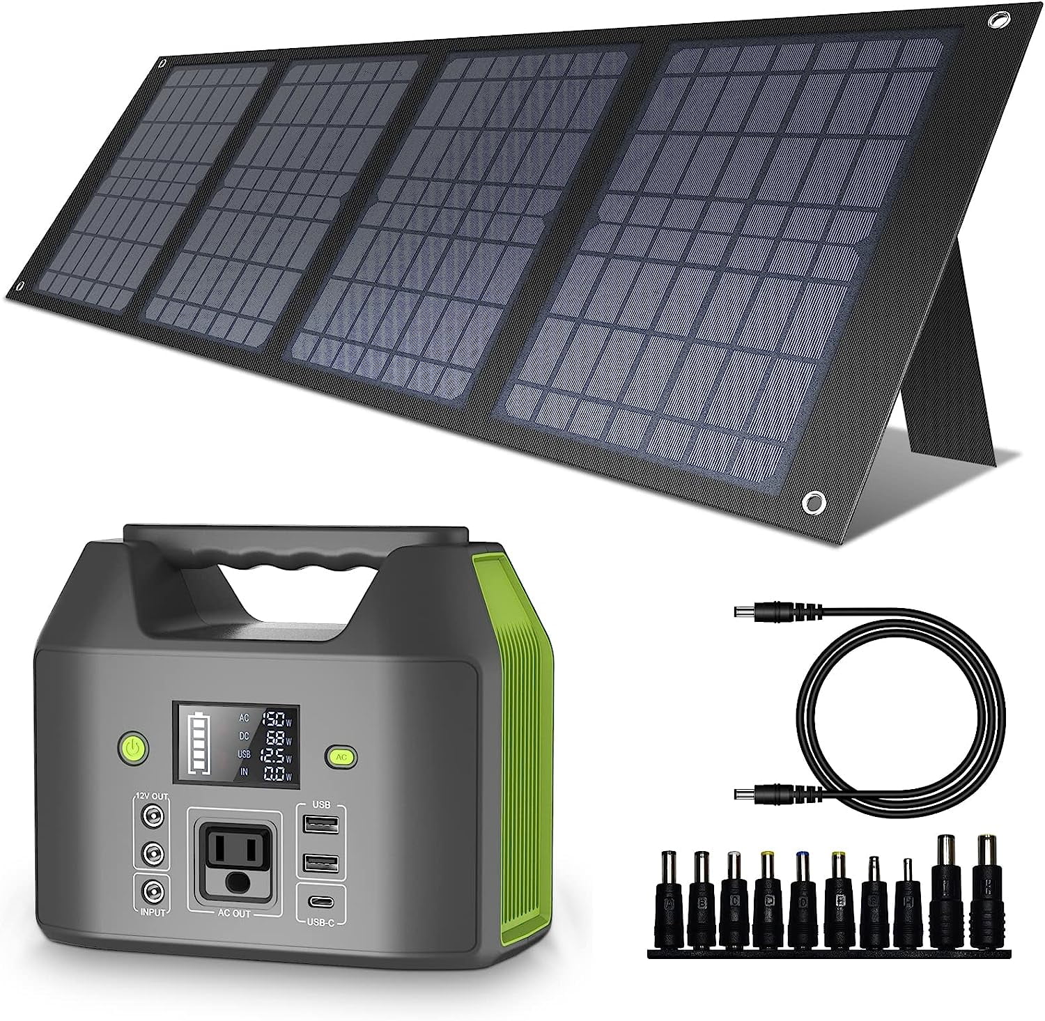 122.8Wh Portable Power Station with 60W Solar Panel, 38400mAh LiFePO4 ...