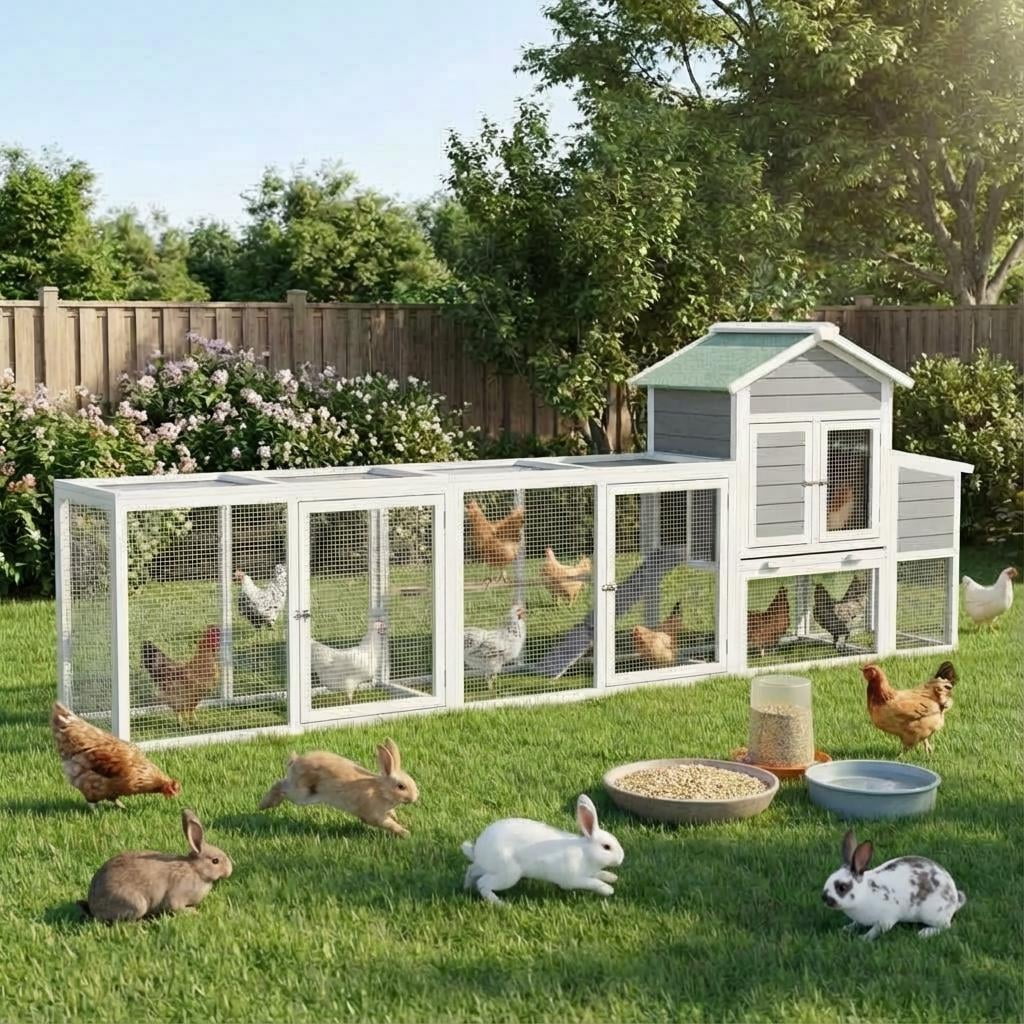 122" Large Chicken Coop with Nest Box and Removable Tray, Hen House for ...