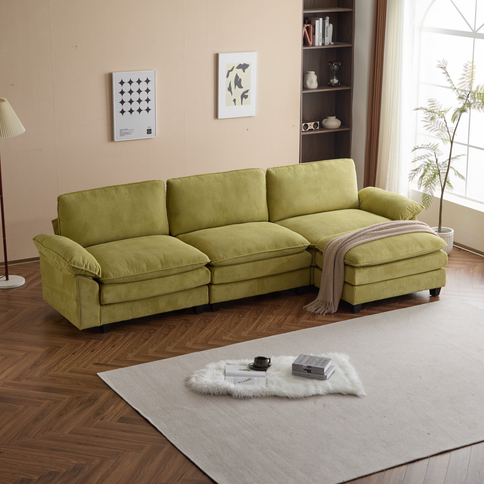 122" Oversized Modular Sectional Sofa with Movable Ottoman, 4 Seat ...