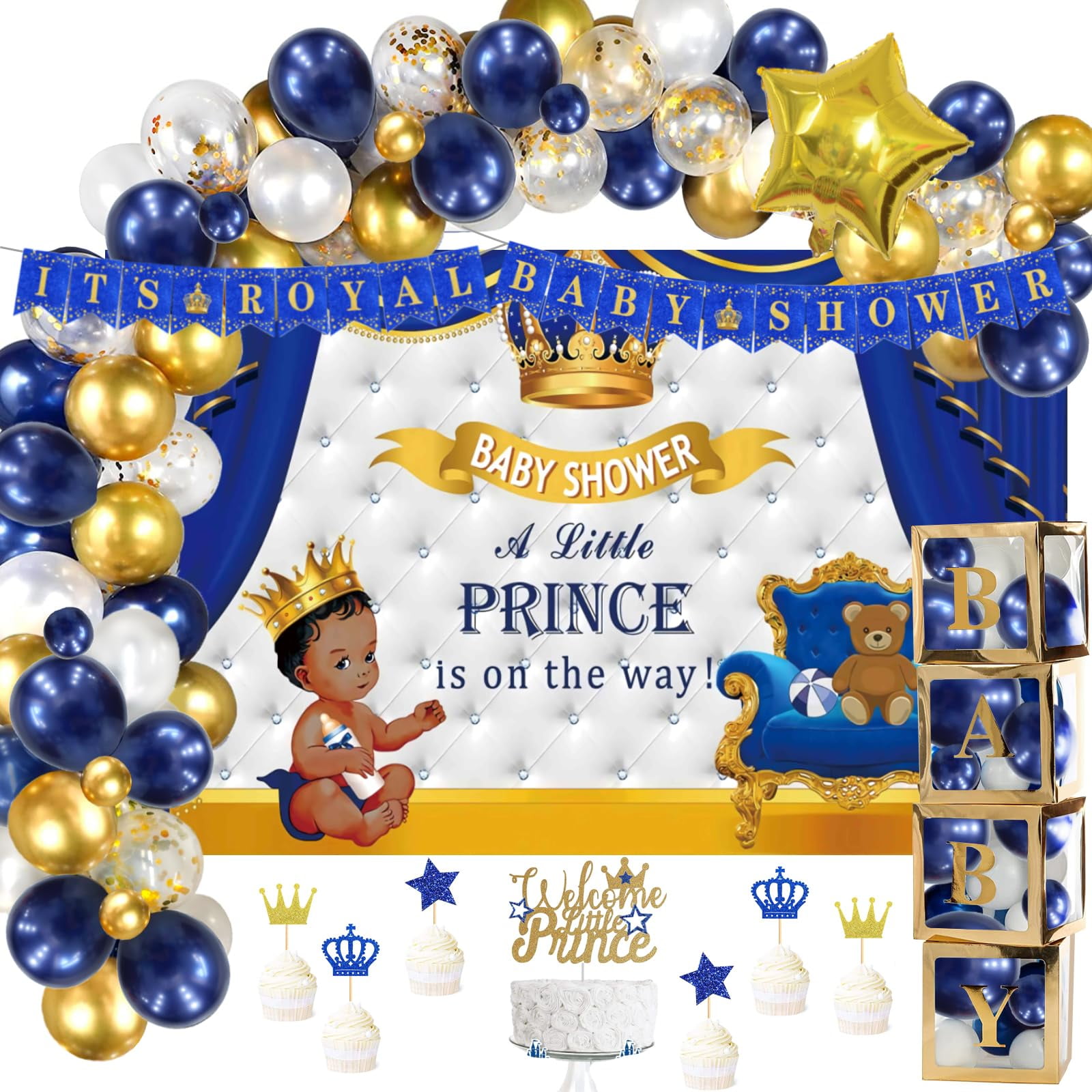 122 PCs RoyalEGSC Prince Baby Shower Decorations for Boy, Fiesec A ...