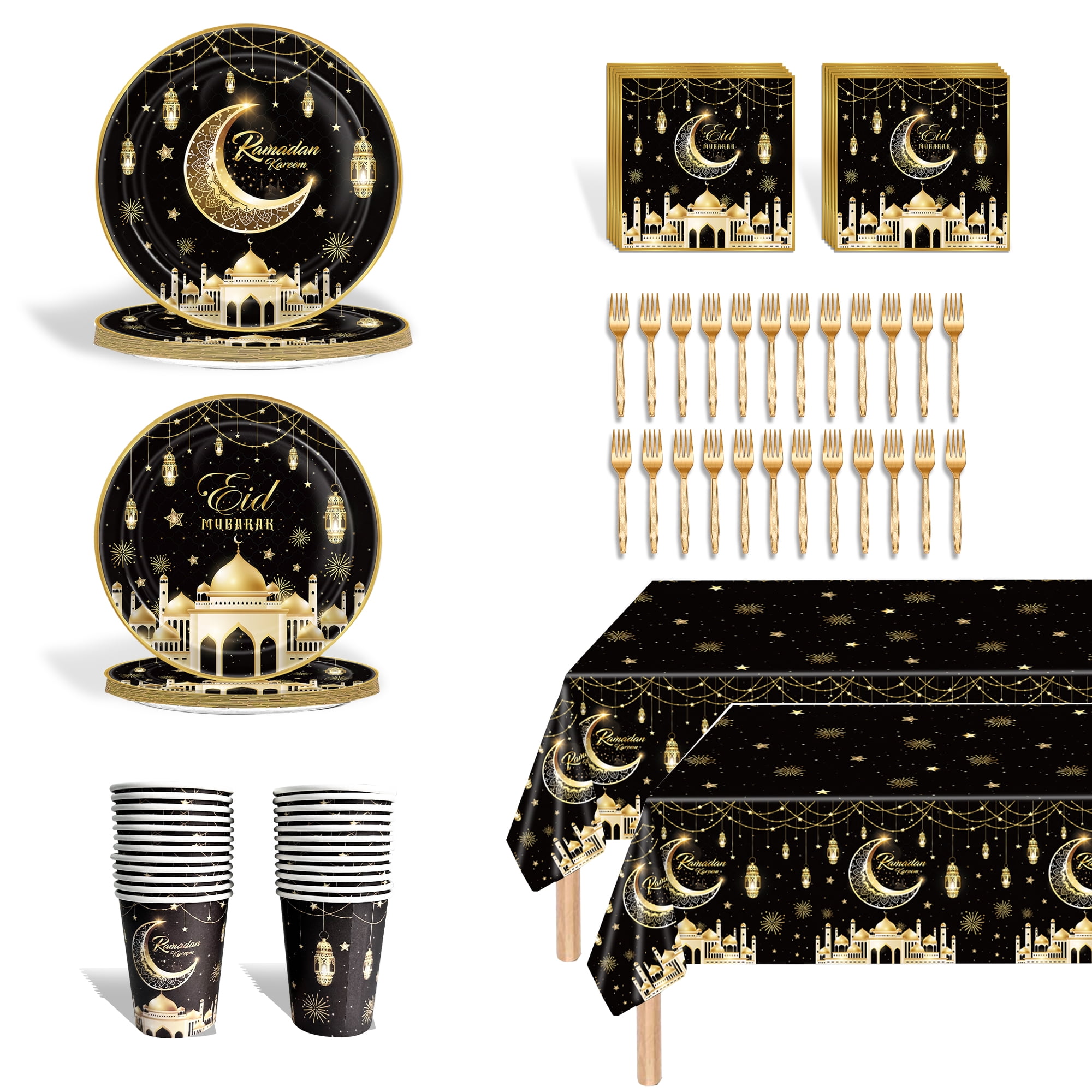 122 Pieces Ramadan Mubarak Party Supplies Set, Eid Mubarak Tableware ...