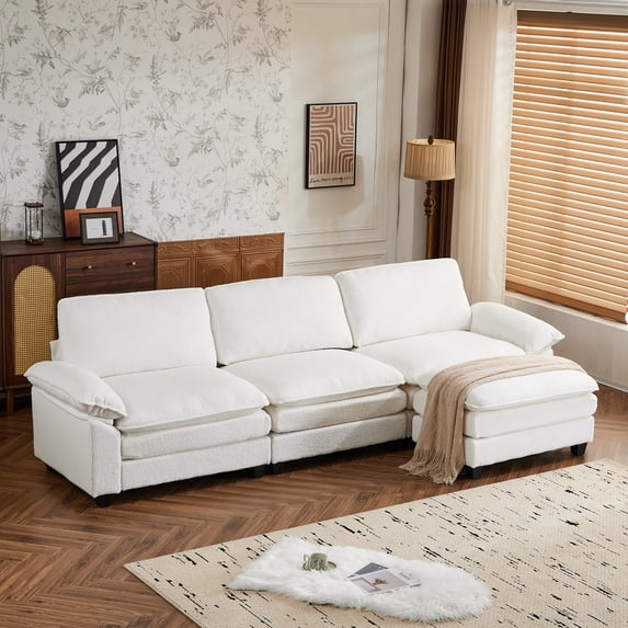 122" Sectional Sofa with Movable Ottoman, Oversized L Shaped Sofa Set ...