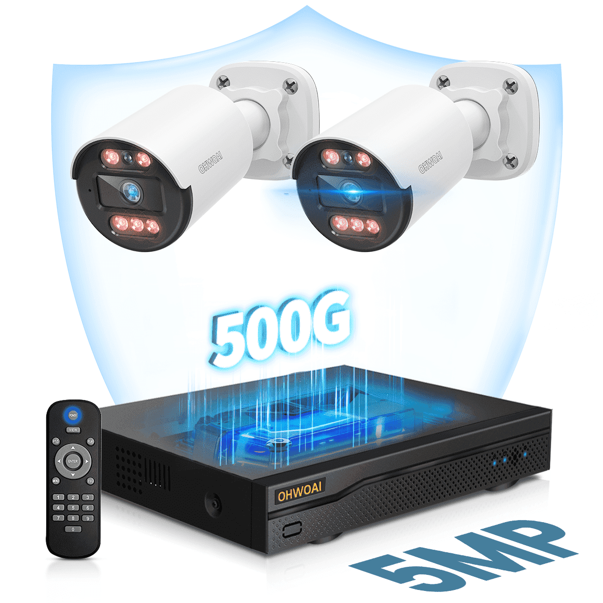 OHWOAI 5MP Wired Security Camera System, 2 Cams with 8CH DVR, 122° Wide ...