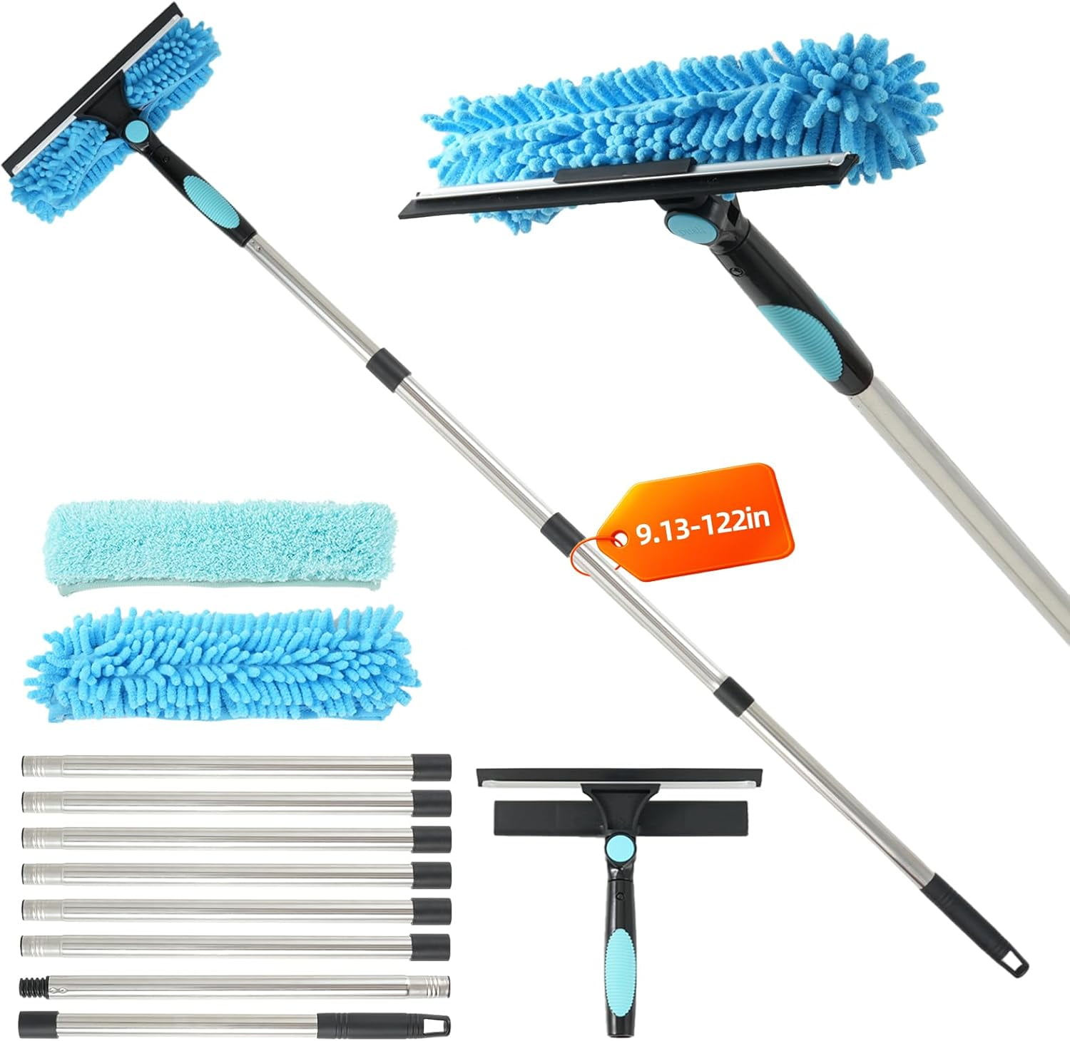 122'' Window Washing Kit with Extension Pole, 2-in-1 Window Cleaning ...