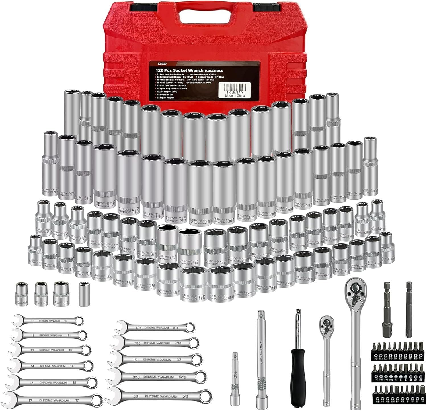 122 count 1/4" & 3/8" Drive Impact Socket Set, Ratchet Socket Wrench ...