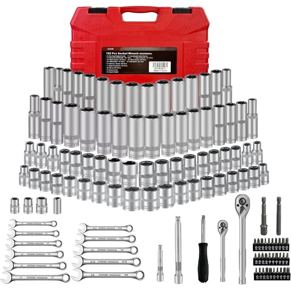 122 count 1/4" & 3/8" Drive Impact Socket Set, Ratchet Socket Wrench ...