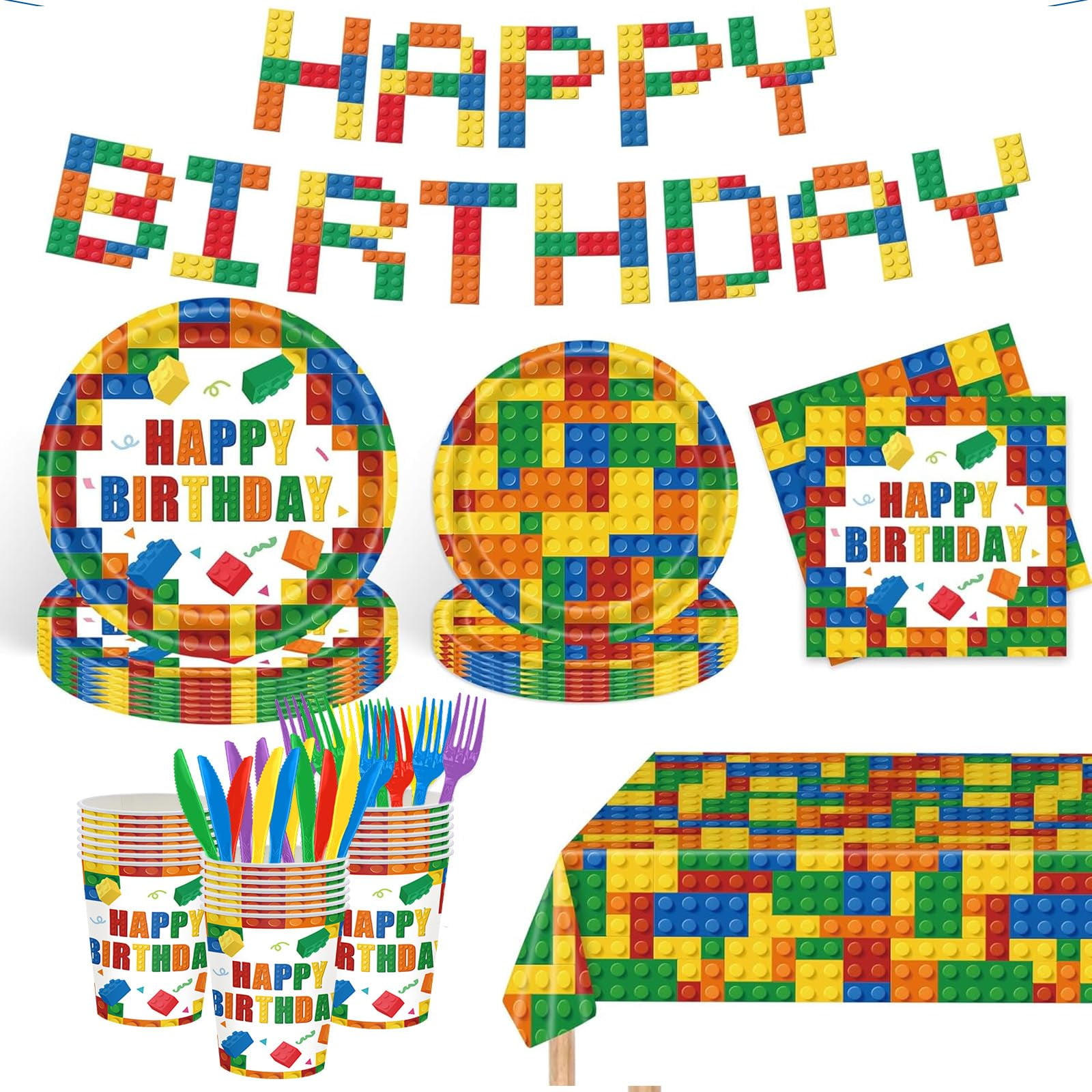 122PCS Building Block Party Supplies for Boys H2FSDGirls Kids Birthday ...