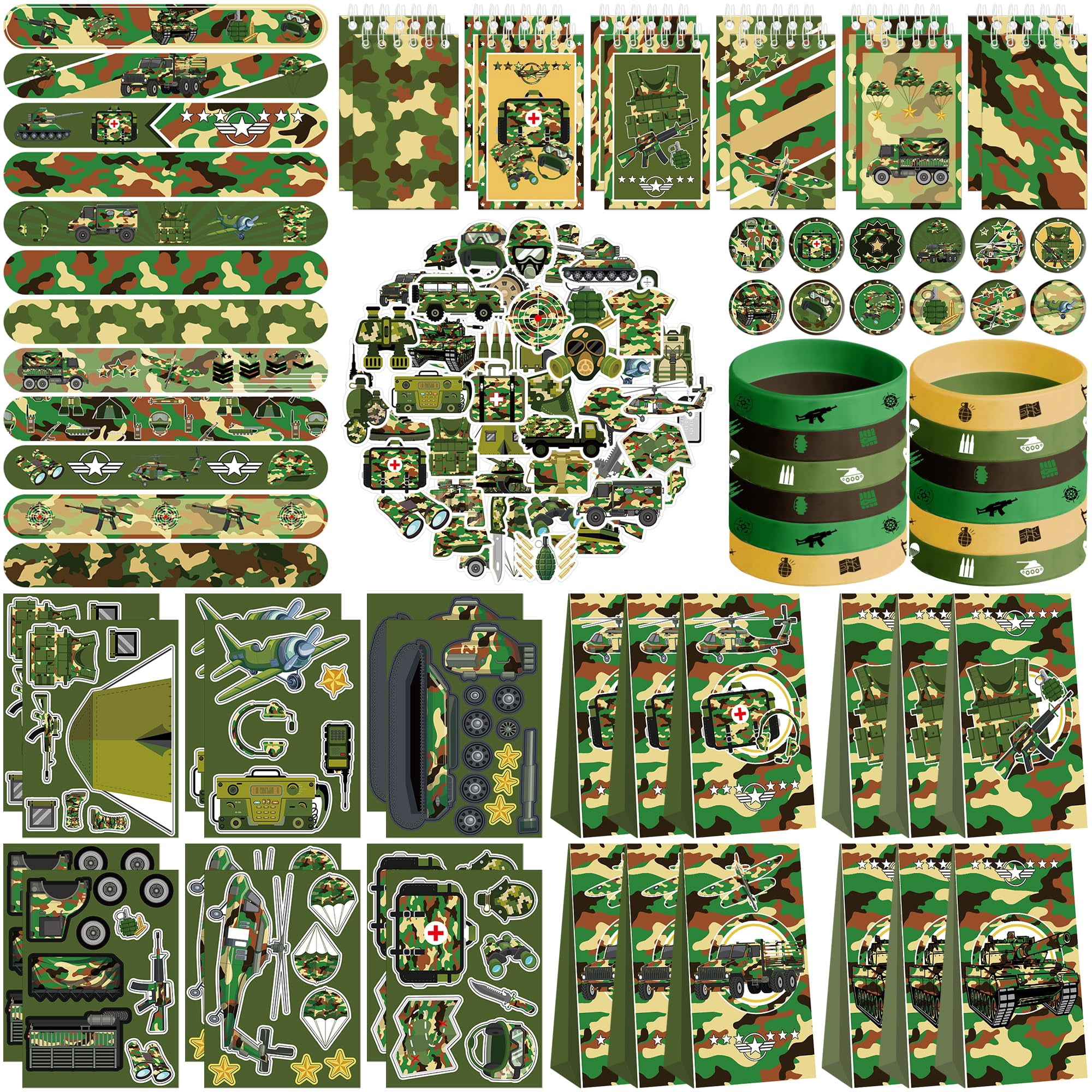 122PCS Camo Party Favors Set, 50 Stickers, 12 Stickers, 12 Button ...