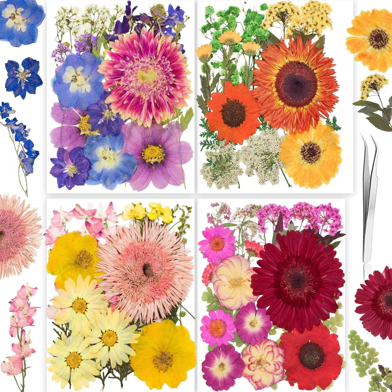 122PCS Large Nature Dried Pressed Flowers for Resin Mold, Real Dry ...