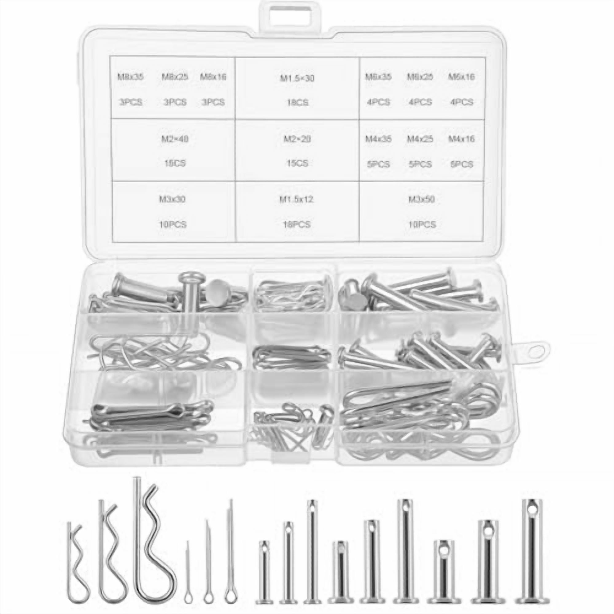 122Pcs Cotter Pin Hair Pin Clevis Pin Assortment Kit,R Clips Retaining ...