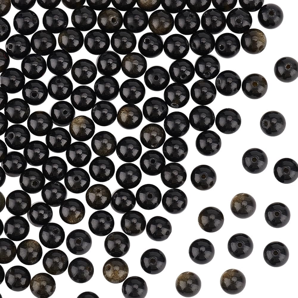 122Pcs Natural Golden Sheen Obsidian Beads 6mm Round Obsidian Beads 1mm ...