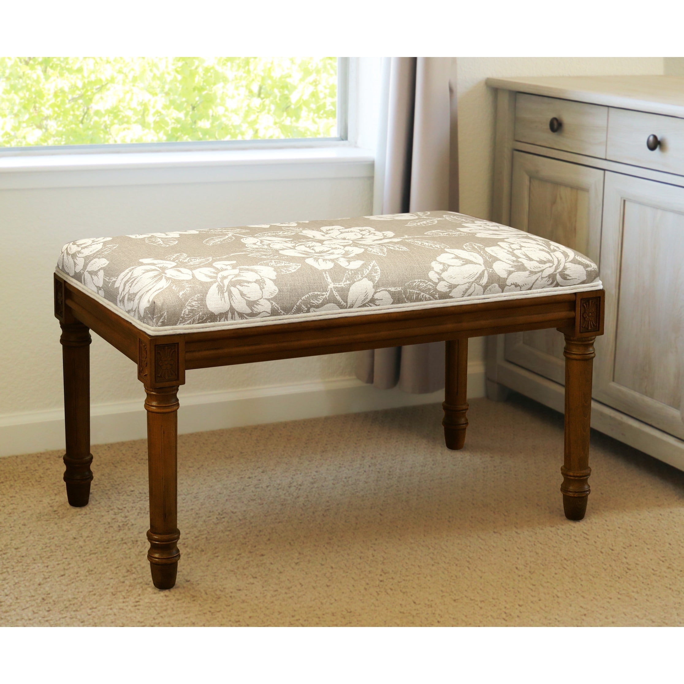 123 Creations Taupe Magnolia Bench with Wood Stain Finish - Walmart.com