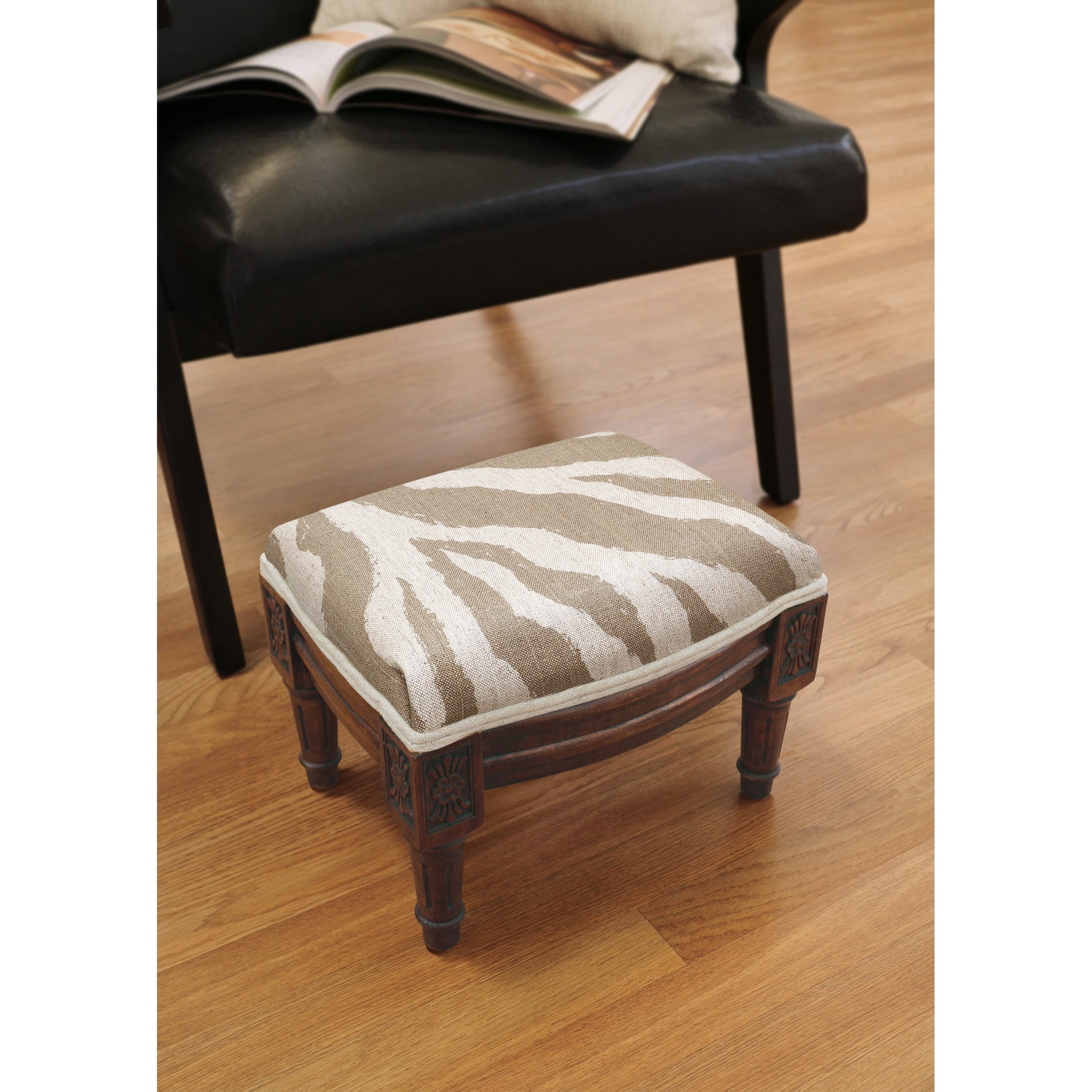 123 Creations Taupe Zebra Print Footstool with wood stained finish ...