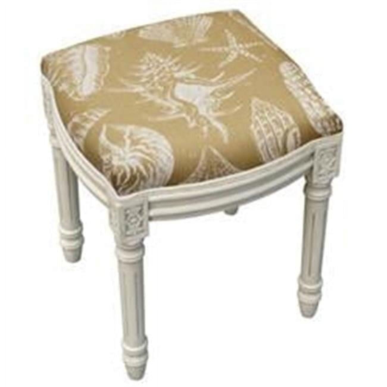 123 Creations Tan Seashells Upholstered Wooden Vanity Stool for ...