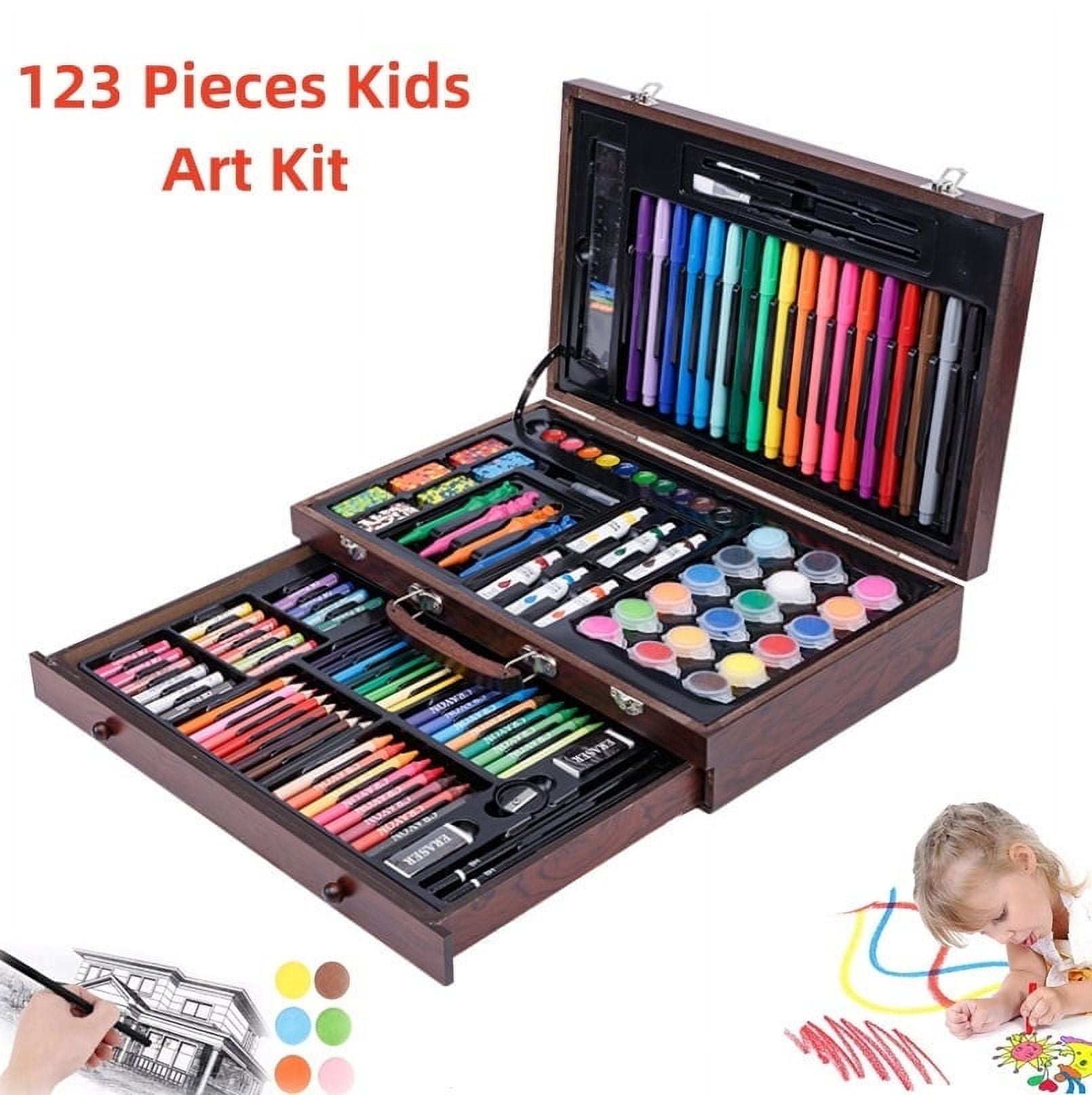 123-Pack Art Supplies, Deluxe Wooden Art Set Crafts Drawing Painting ...