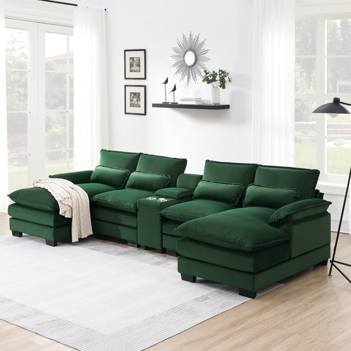 123" Sectional Sofa with Console, U shaped Cloud Couch with Double ...