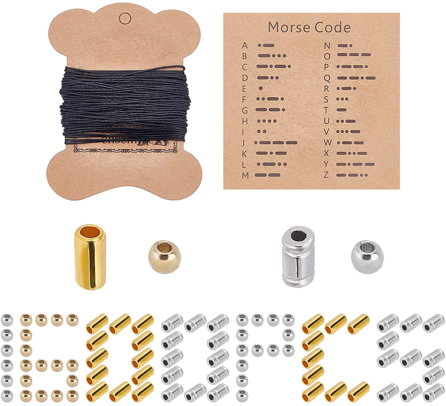 1230Pcs Morse Code Bracelet Making Kit Kraft Paper Display Cards Column ...