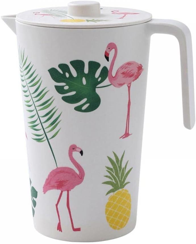 123Arts Flamingo Water Pitcher,Bamboo Fiber Carafe Carafe with Handle ...