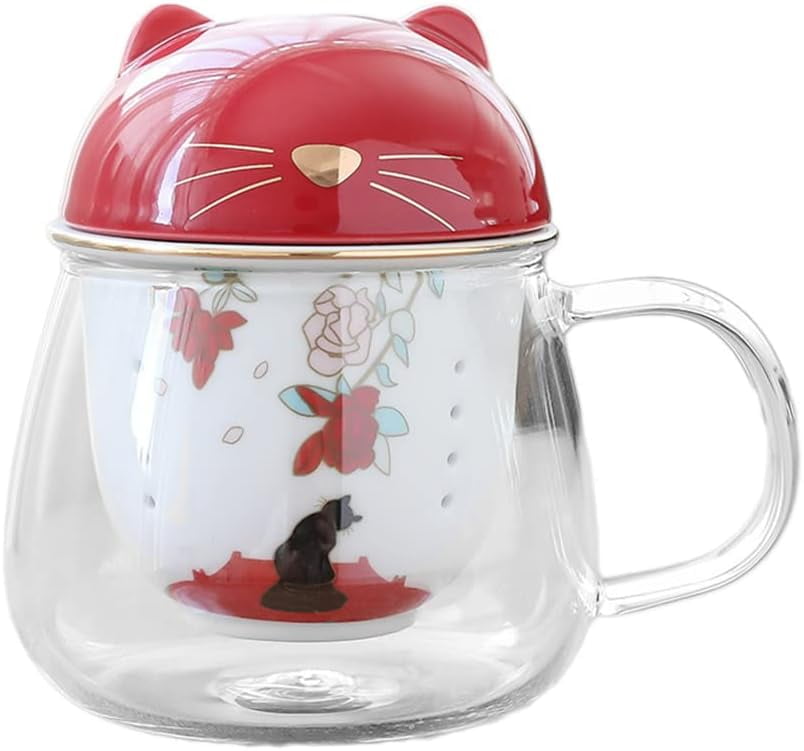 123Arts Tea Pot, Cute Cat Glass Teapot, Glass Teapot with Ceramic ...
