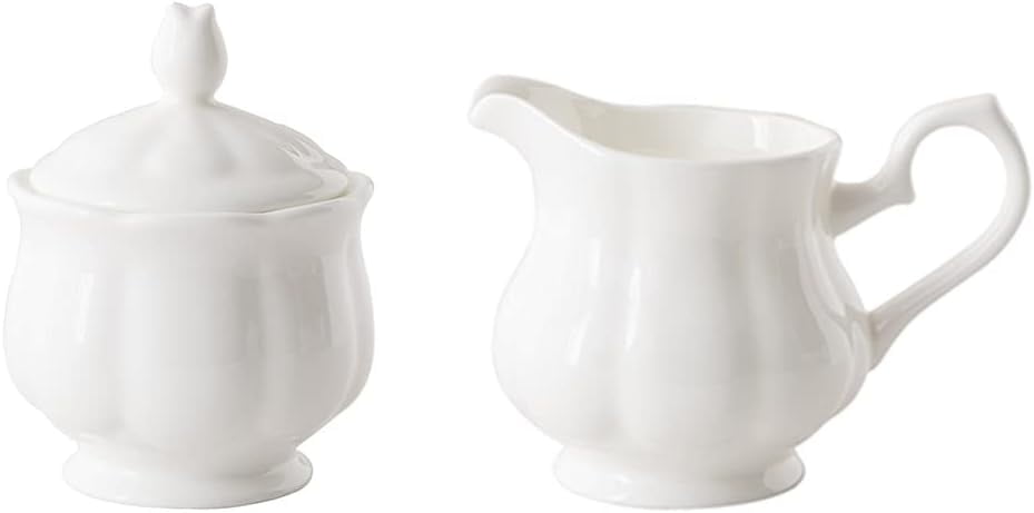 123Arts White Ceramic Bone China Creamer Pitcher and Sugar Bowl Set ...