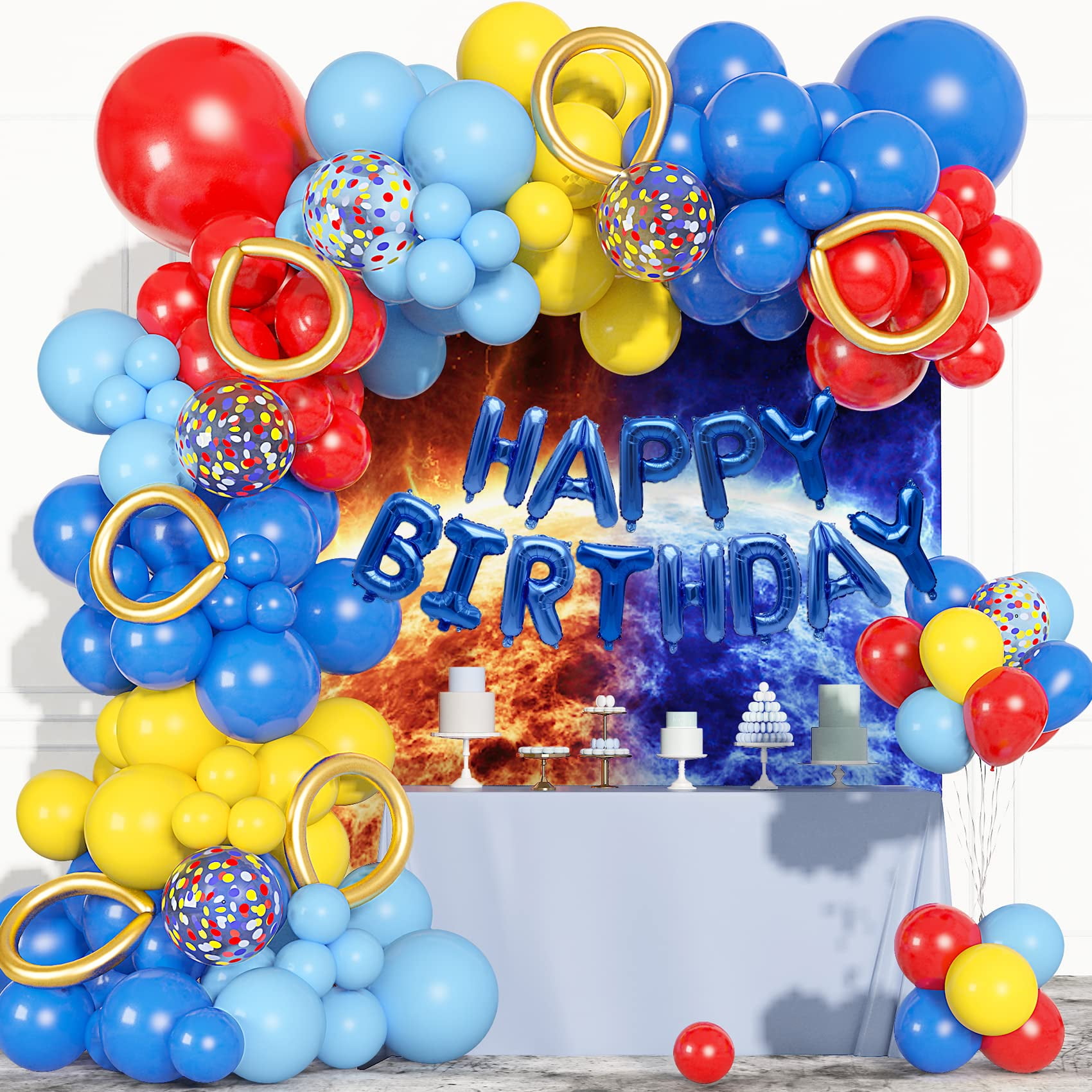 123Pcs Red Yellow Blue Balloons Garland KKS1 Includes Foil Confetti ...