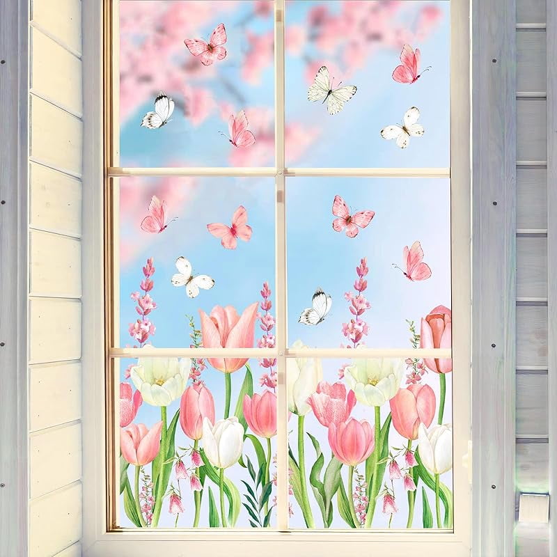 123Pcs Spring Summer Daisy Window Clings Butterfly Floral Window ...