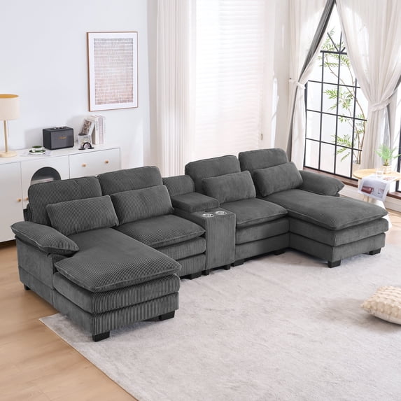 124.4" Comfortable and Plush Living Room Sectional Sofa with Double ...