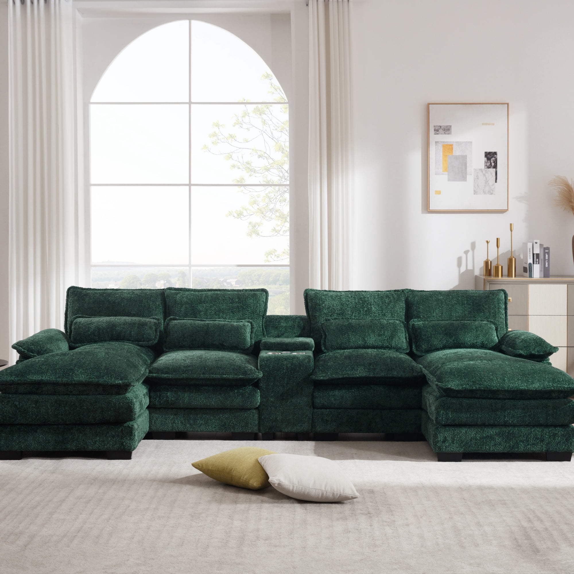124.8" U Shaped Cloud Couch with Chaise for Sleeper, Sectional Couches ...