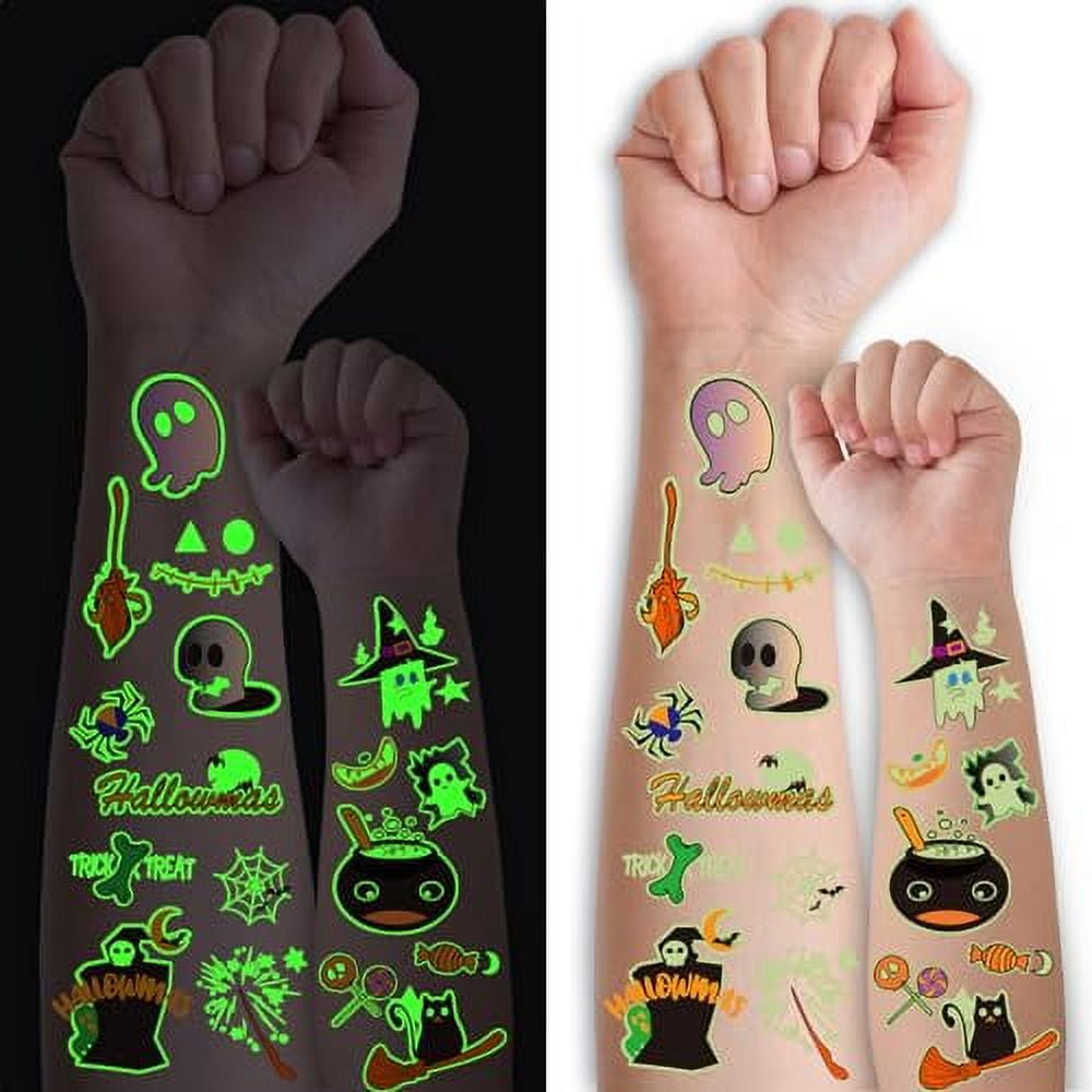124 Pcs Halloween Temporary Tattoos Glow In Dark For Kids, Waterproof ...