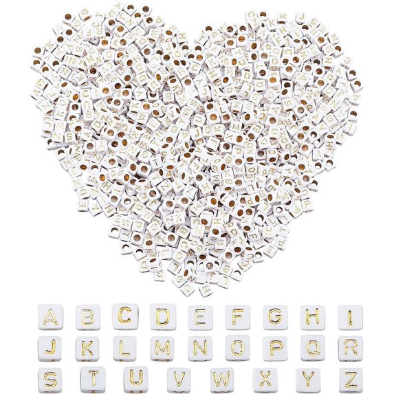1248pcs 26 Letters Plating Acrylic Letter Beads Cube Metal Enlaced ...
