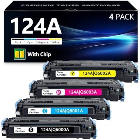 124A Toner Cartridges 4 Pack with Chip Compatible for HP 124A Q6000A ...