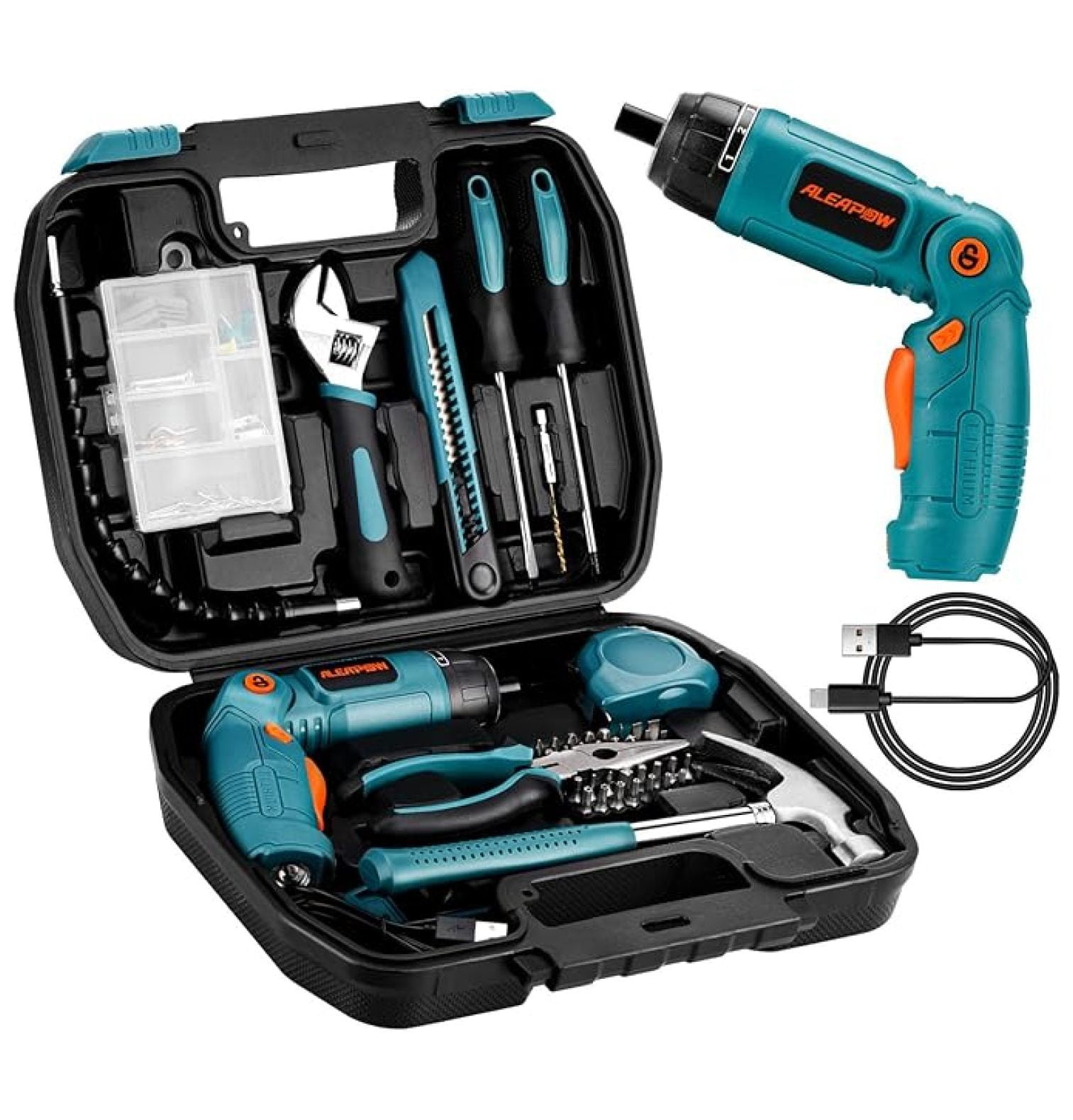 124PCS 4V Cordless Screwdriver Tool Kit Set, 6+1 Torque Setting ...